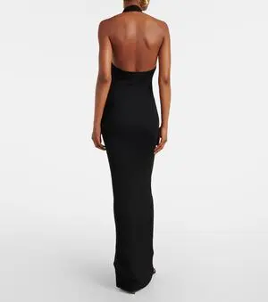 NILI LOTAN Ribbed-knit Halterneck Maxi Dress - Black