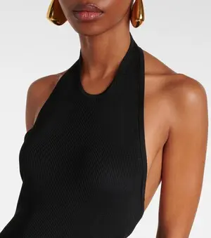 NILI LOTAN Ribbed-knit Halterneck Maxi Dress - Black