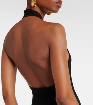 NILI LOTAN Ribbed-knit Halterneck Maxi Dress - Black
