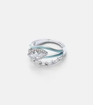 KAMYEN Oasis 18kt White Gold Ring With Diamonds And Enamel - Silver