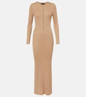 NILI LOTAN Ribbed-knit Silk Maxi Dress - Brown