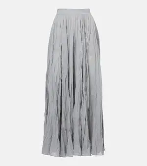 TOTEME Plissé Cotton-blend Maxi Skirt - Grey