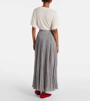 TOTEME Plissé Cotton-blend Maxi Skirt - Grey