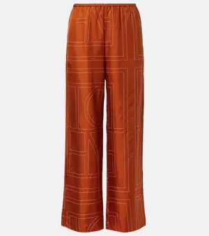 TOTEME Monogram Silk Twill Pajama Pants Orange