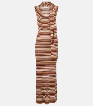 AYA MUSE Striped Silk-blend Midi Dress - Brown