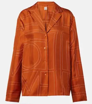 TOTEME Monogram Silk Twill Pajama Shirt - Orange