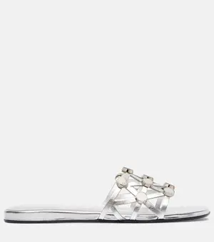 Attico Grid Embellished Leather Flat Sandals - Silver
