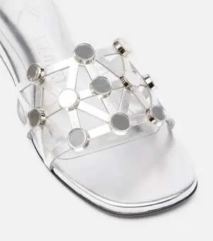 Attico Grid Embellished Leather Flat Sandals - Silver