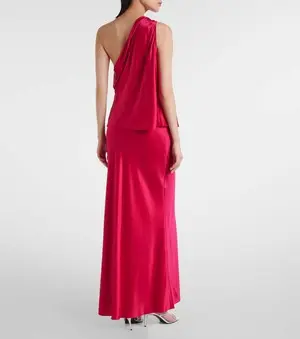 THE SEI One-shoulder Draped Silk Satin Top - Pink