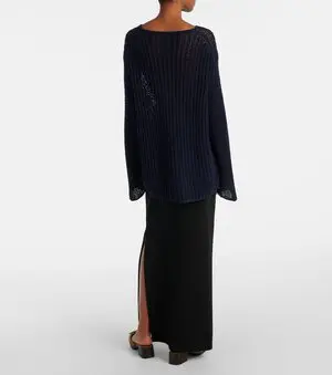 Khaite Elowen Open-knit Cotton-blend Sweater - Blue