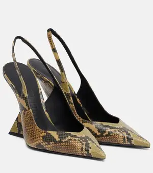 Attico Cheope 105 Leather Slingback Mules - Green