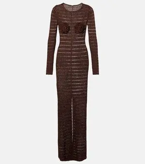 SAME Name Crochet Maxi Dress With Floral Appliqu - Brown
