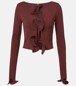SAME Knitted Ruffled Top - Brown