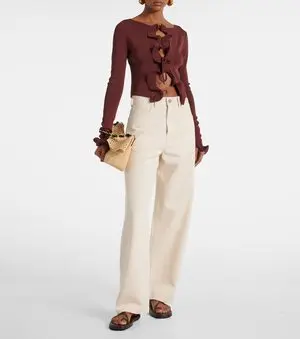 SAME Knitted Ruffled Top - Brown