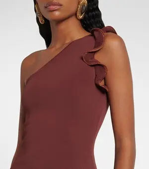 SAME Knitted Ruffled Midi Dress