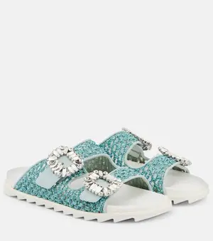 ROGER VIVIER Slidy Viv' Crystal-embellished Sandals - Turquoise