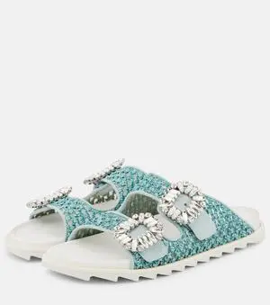 ROGER VIVIER Slidy Viv' Crystal-embellished Sandals - Turquoise