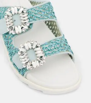 ROGER VIVIER Slidy Viv' Crystal-embellished Sandals - Turquoise