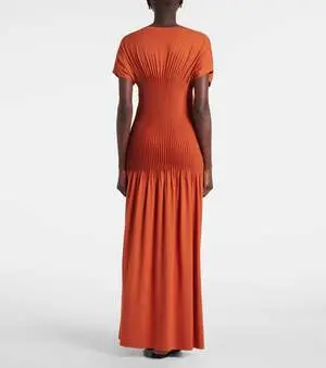 TOTEME Pleated Jersey Maxi Dress - Orange