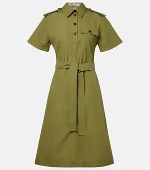 Burberry Belted Cotton Shirt Dress - Green
