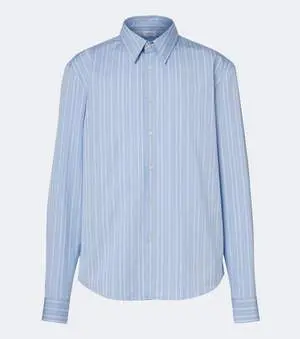 Saint Laurent Cassandre Striped Cotton Poplin Shirt - Blue