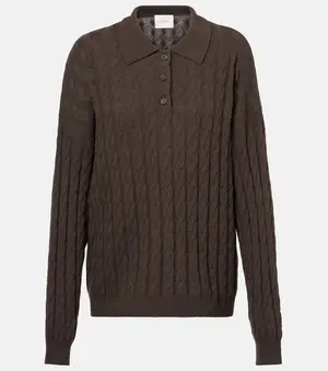 LISA YANG Cable-knit Cashmere Polo Sweater - Brown