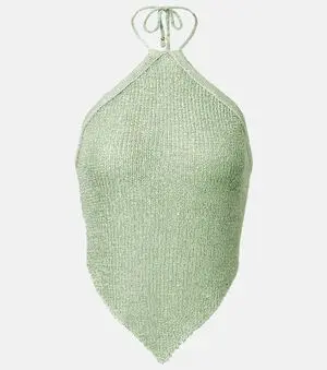 BANANHOT Liz Sequined Knitted Halterneck Top - Green