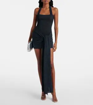 AYA MUSE Gathered Lamé Minidress - Blue