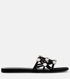 Attico Embellished Suede Flat Sandals - Black
