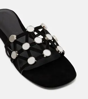 Attico Embellished Suede Flat Sandals - Black