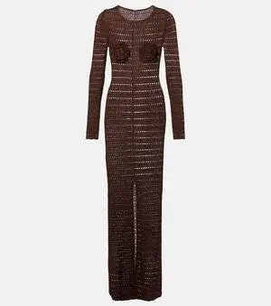 SAME Floral-appliqué Crochet Maxi Dress - Brown
