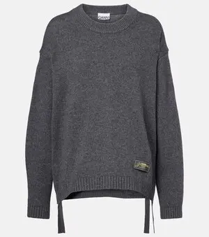 GANNI Logo Wool-blend Sweater - Grey