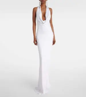Norma Kamali Halterneck Draped Gown - White