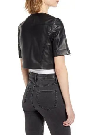 LAMARQUE Kirsi Cropped Biker Leather Jacket - Black