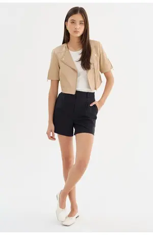 LAMARQUE Kirsi | Cropped Biker Jacket Wheat