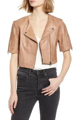 LAMARQUE Kirsi Cropped Biker Jacket - Wheat