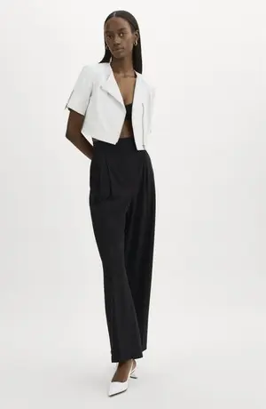 LAMARQUE Kirsi Cropped Biker Leather Jacket - White