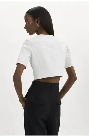 LAMARQUE Kirsi Cropped Biker Leather Jacket - White