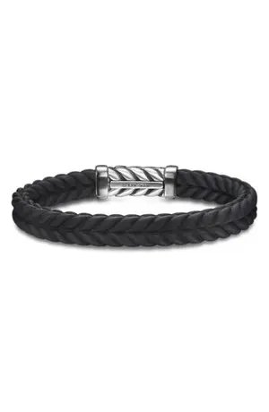 David Yurman Chevron Station Rubber Bracelet - Black/diamond