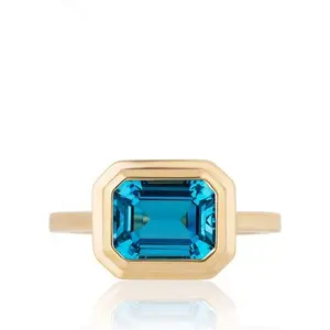 Goshwara Manhattan Emerald Cut Ring - London Blue Topaz