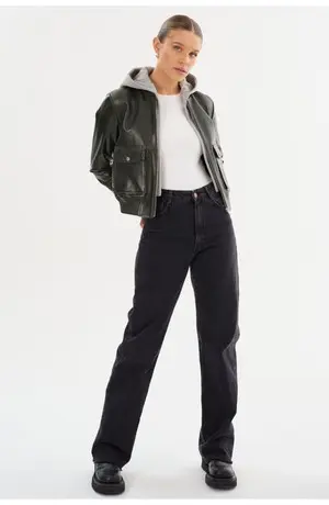 LAMARQUE Candace Leather Bomber Jacket - Dark Olive/heather Grey