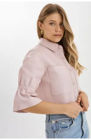 LAMARQUE Carolina Leather Ruffle Sleeve Jacket - Rose
