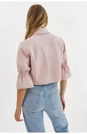LAMARQUE Carolina Leather Ruffle Sleeve Jacket - Rose