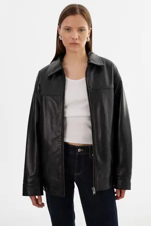 LAMARQUE Theia Leather Bomber Jacket - Black