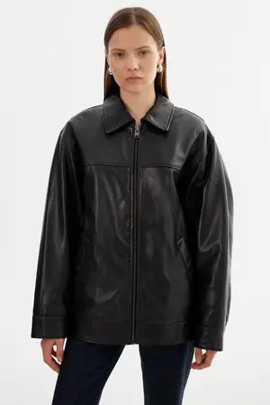 LAMARQUE Theia Leather Bomber Jacket - Black