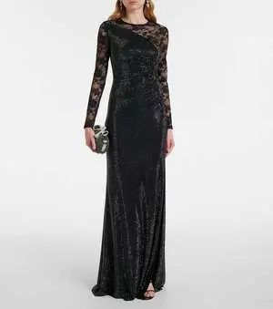 SELF-PORTRAIT Rhinestone Lace-trimmed Gown