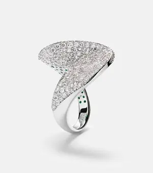 KAMYEN 18kt White Gold Diamond And Emerald Ring