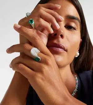 KAMYEN 18kt White Gold Diamond And Emerald Ring