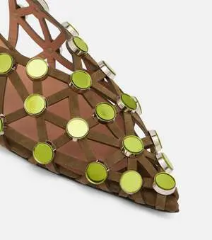 Attico Grid Embellished Ballet Flats - Brown