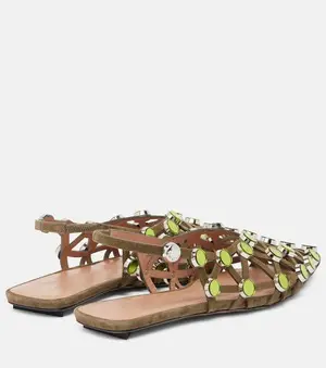 Attico Grid Embellished Ballet Flats - Brown